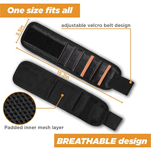 Magnetic Wristband with 15pcs Strong N38 Magnets, Tool Gift for Father, Boyfriends, Handyman, Electrician