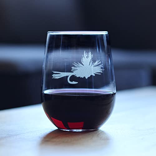 Fly Fishing Stemless Wine Glass - Unique Flyfishing Themed Gifts for Fishermen - Large 17 Oz Glasses