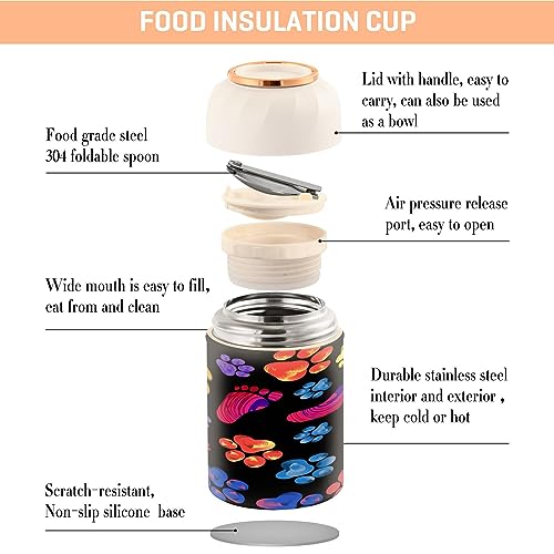 CUPADA Colorful Animal Human Paw Food Jar for Hot and Cold, Insulated Food Jars Vacuum 17OZ with Folding Spoon for Work Trip Picnic Camping