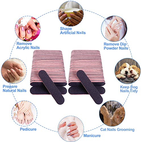 Nail Files (50 Pack), 3.6 Inches Emery Board Nail Files for Acrylic and Natural Nails, 100/180 Grit Small Double Sided Fingernail Filer Bulk Mini Professional Finger Nail Filer Manicure Set Black