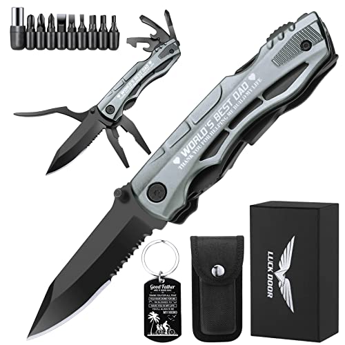 luckdoor Gifts for Dad from Daughter Son,Pocket Knife WORLD'S BEST DAD Christmas Stocking Stuffers for Dad, Fathers Day Birthday Gifts,Cool Gadget for Hiking,Cycling,Camping,Outdoor.