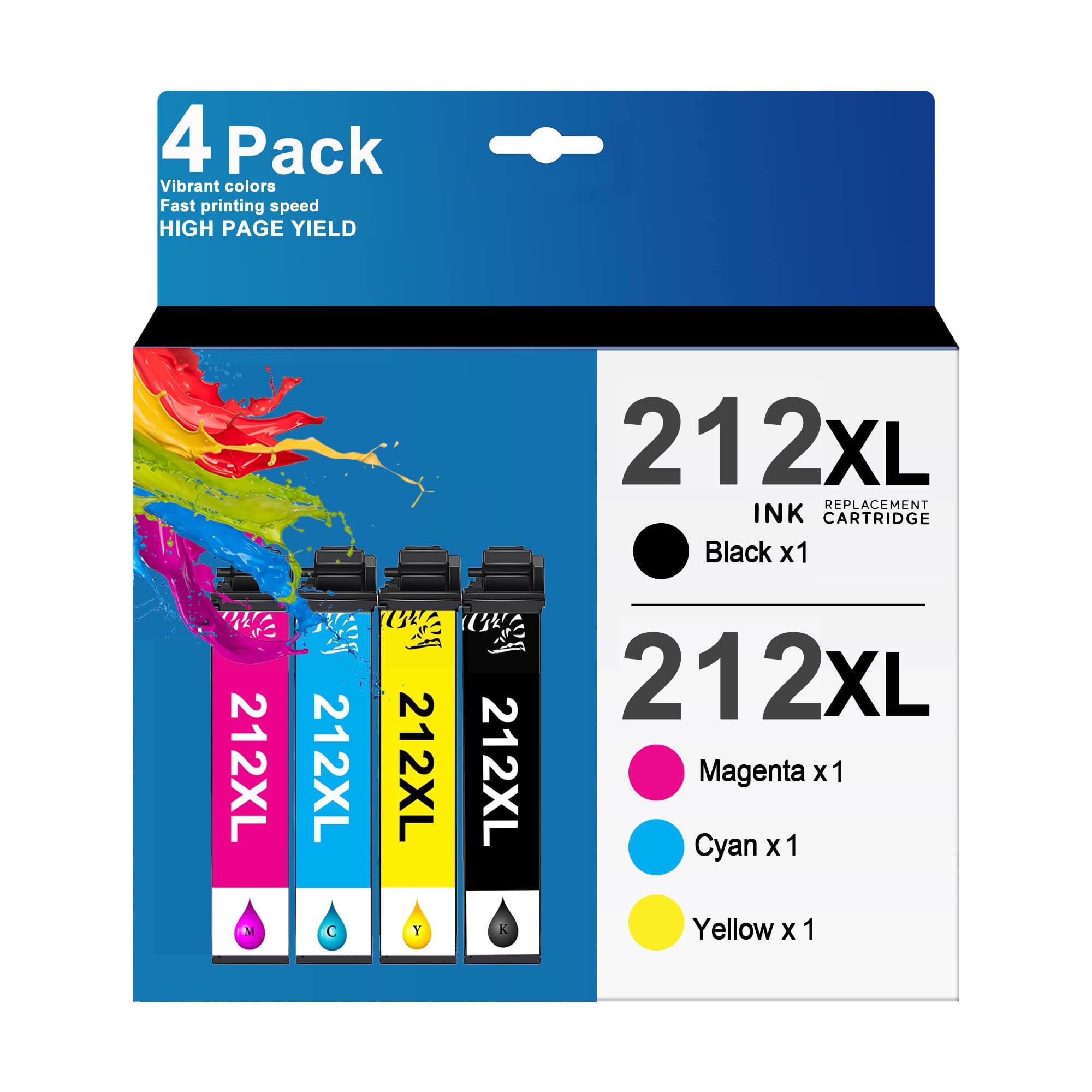 CHOUINKR 212 212XL Ink Cartridges High Yield Remanufactured Replacement for Epson 212 212XL T212XL T212 Ink Cartridge with XP-4100 XP-4105 WF-2830 WF-2850 Printer(Black,Cyan,Magenta,Yellow) 4 Pack