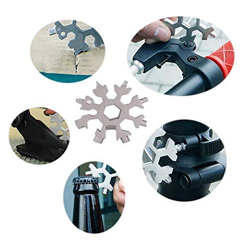 18 In 1 Incredible Multi-Tool , Stainless Steel Snowflakes Wrench Tool, Portable Keychain screwdriver -Bottle Opener, 2 Pack( Silver)