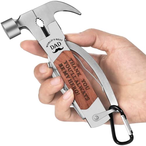 VEITORLD All in One Tools Hammer Multitool, Gifts for Dad from Daughter Son, Best Top Presents Stocking Stuffers, Unique Personalized Birthday Gift Ideas for Men Stepdad Him(Dad Are Hero)