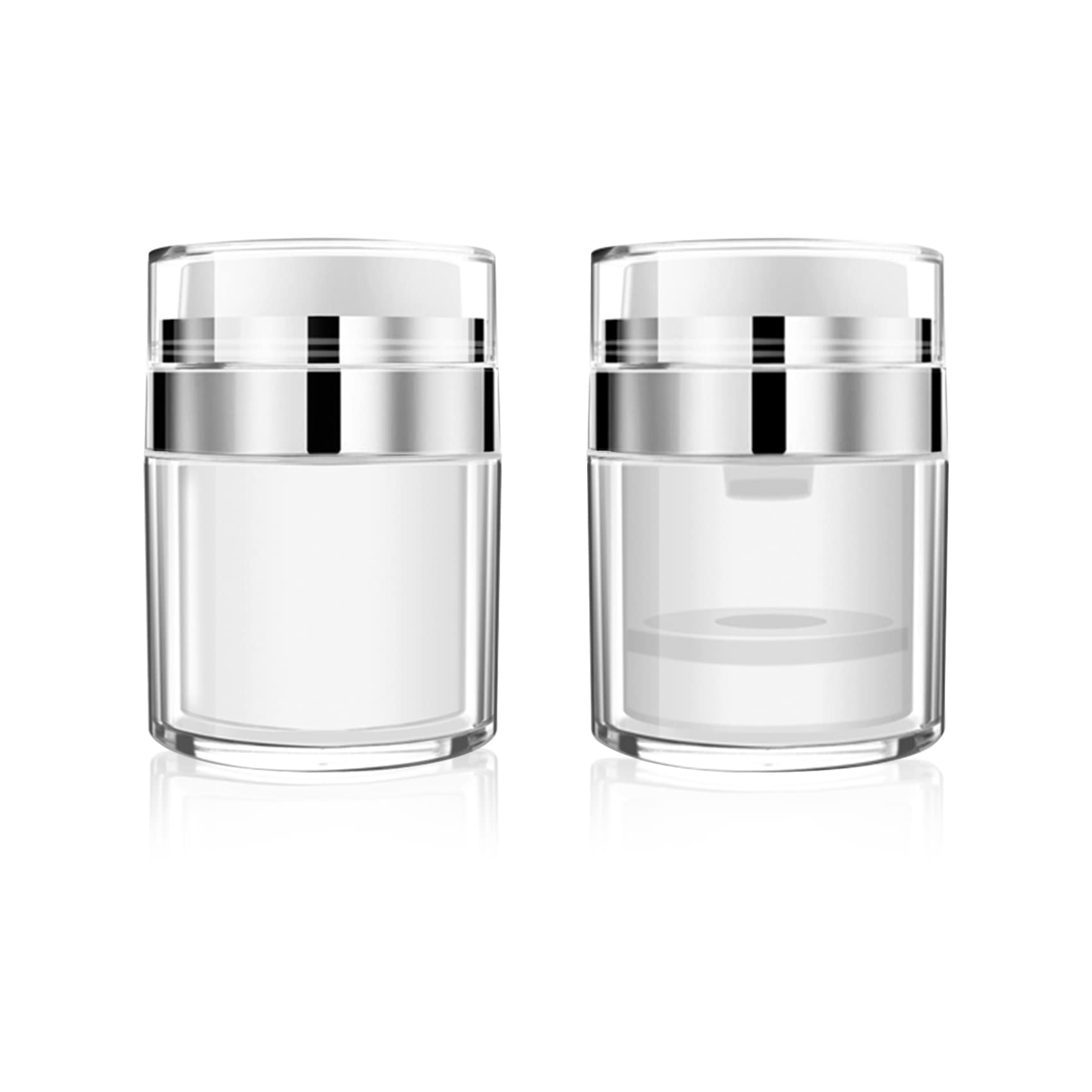 Airless Pump Jar, 2 Pieces Moisturizer Pump Dispenser, Refillable Cosmetic Jars Airless Pump Bottles, Leak-proof Empty Travel Size Cream Jar Vacuum Lotion Bottle Container (2 Pack)
