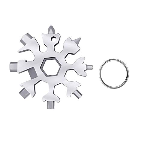 18 In 1 Incredible Multi-Tool , Stainless Steel Snowflakes Wrench Tool, Portable Keychain screwdriver -Bottle Opener, 2 Pack( Silver)