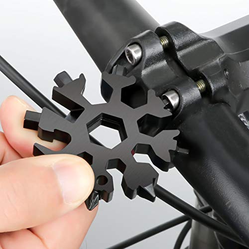 Snowflake Tool, Standard Stainless Steel Snowflake Tool,18-in-1 Snowflake Wrench Screwdriver with Storage Bag,Key Ring and Carabiner Clip,Gift Package (1, Black)