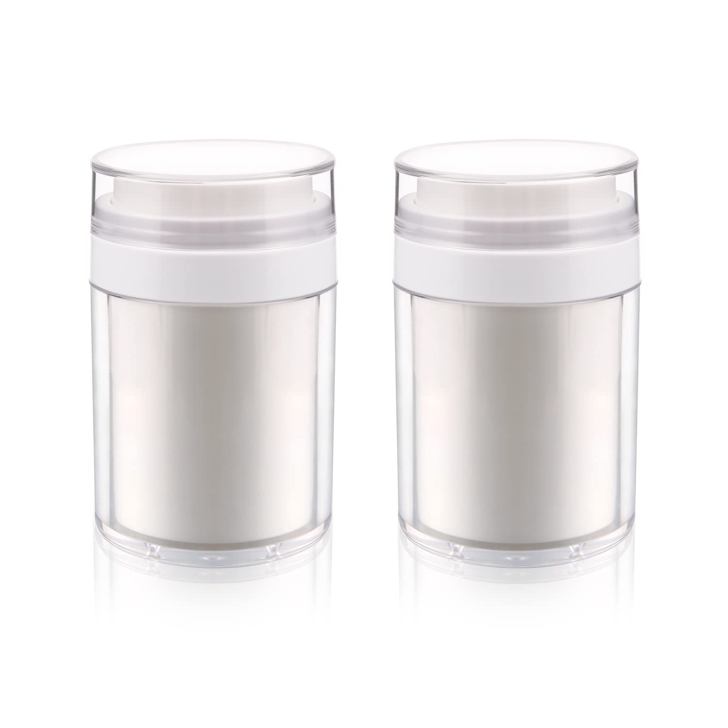 USRommaner 2 Pack 3.34 oz Airless Pump Jar,Empty Acrylic Vacuum Jar with Press Pump,Portable Travel Face Cream Lotion Container Pot for Makeup,Essence,Moisturizer,Eye Cream,Gel-Big,White