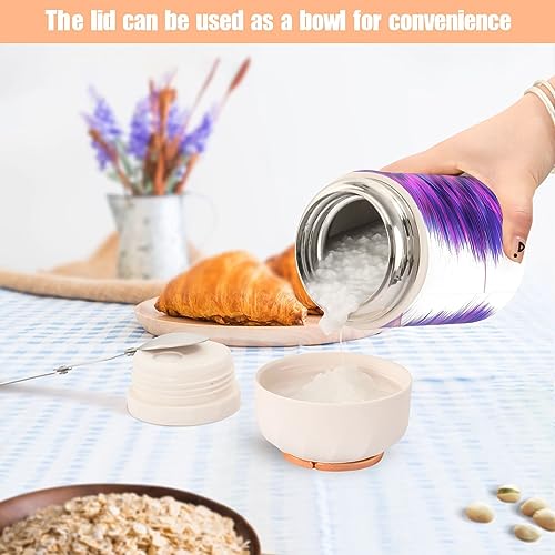 CUPADA Purple Cat Face Food Jar, Cute Animal Insulated Hot Food Jars Vacuum 17OZ with Folding Spoon for Work Trip Picnic Camping