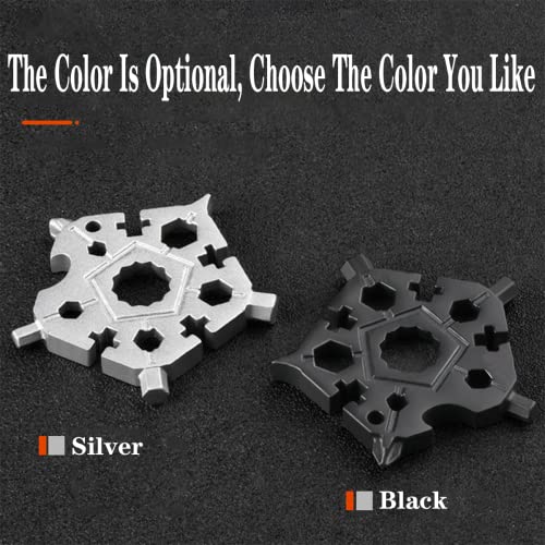 Pentagon Snowflake Multi Tool 23-in-1Carbon Steel Snowflake Handy Tool With Keyring,Portable Screwdriver/Wrench/ Bottle Opener Multitool Funny Gifts (Pentagonal snowflake(Silver))