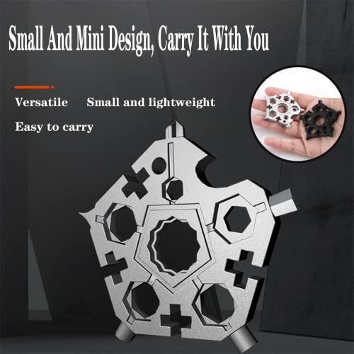Pentagon Snowflake Multi Tool 23-in-1Carbon Steel Snowflake Handy Tool With Keyring,Portable Screwdriver/Wrench/ Bottle Opener Multitool Funny Gifts (Pentagonal snowflake(Silver))