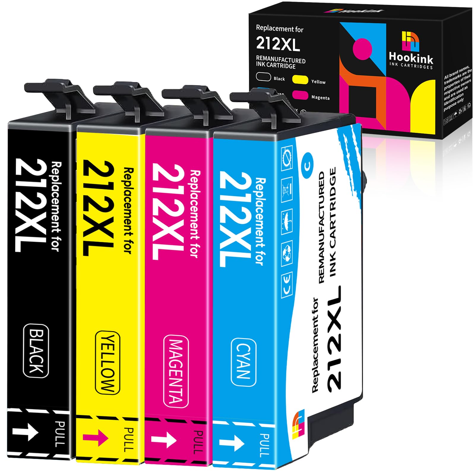 Hookink Remanufactured Ink Cartridge Replacement for Epson 212XL 212 XL T212 Work with Workforce WF-2850 WF-2830 Expression Home XP-4100 XP-4105 Printer 4-Pack (2024 firmware Version)