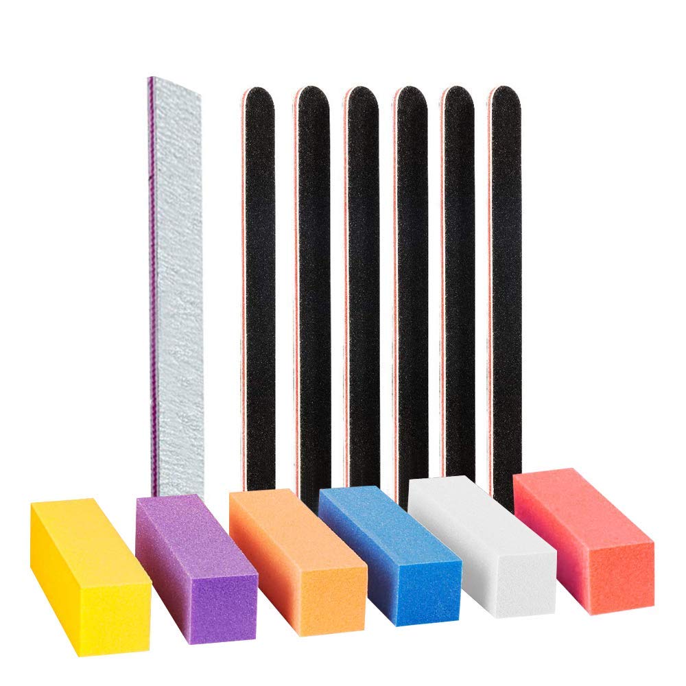 Nail File and Buffer, Wosweet Professional Manicure Tools Kit 6pcs Rectangular Art Care Buffer Block 6pcs 100/180 Grit Doublesided Nail Files 1pcs Purple 180/240 Emery Board
