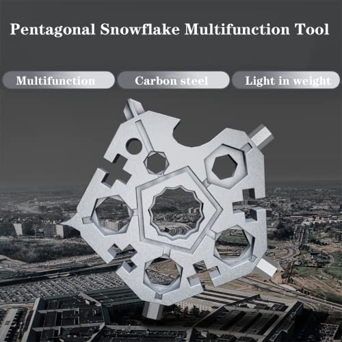 Pentagon Snowflake Multi Tool 23-in-1Carbon Steel Snowflake Handy Tool With Keyring,Portable Screwdriver/Wrench/ Bottle Opener Multitool Funny Gifts (Pentagonal snowflake(Silver))