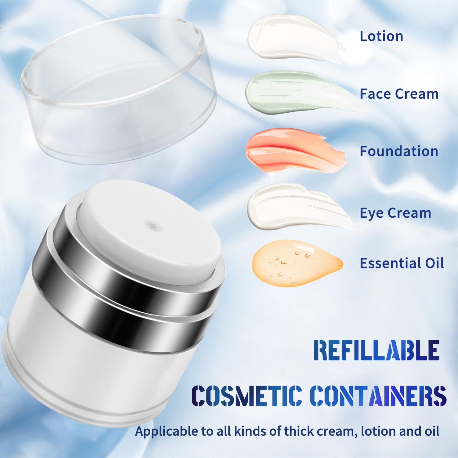 4 Pcs Airless Pump Jar With Labels, Refillable Cream Jar Vacuum Bottle Travel Size Empty Container for Cream and Lotion(2 pcs 1oz, 2 pcs 0.5oz)