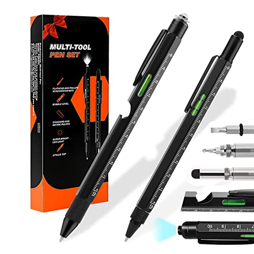 ATDIAG Cool Gadgets Stocking Stuffers for Men Dad Him Christmas Birthday Gifts Who Have Everything, 2Pcs Multi-tool Pens Metal Set for Men, 9 in 1 Aluminum Multi Tool Pen Ruler Light