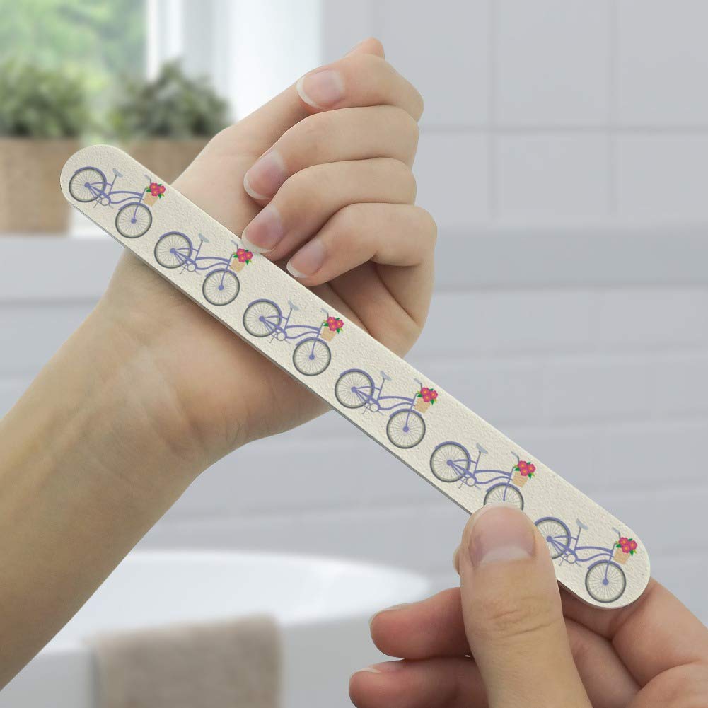 Purple Bicycle Bike with Basket of Flowers Double-Sided Nail File Emery Board Set 4 Pack