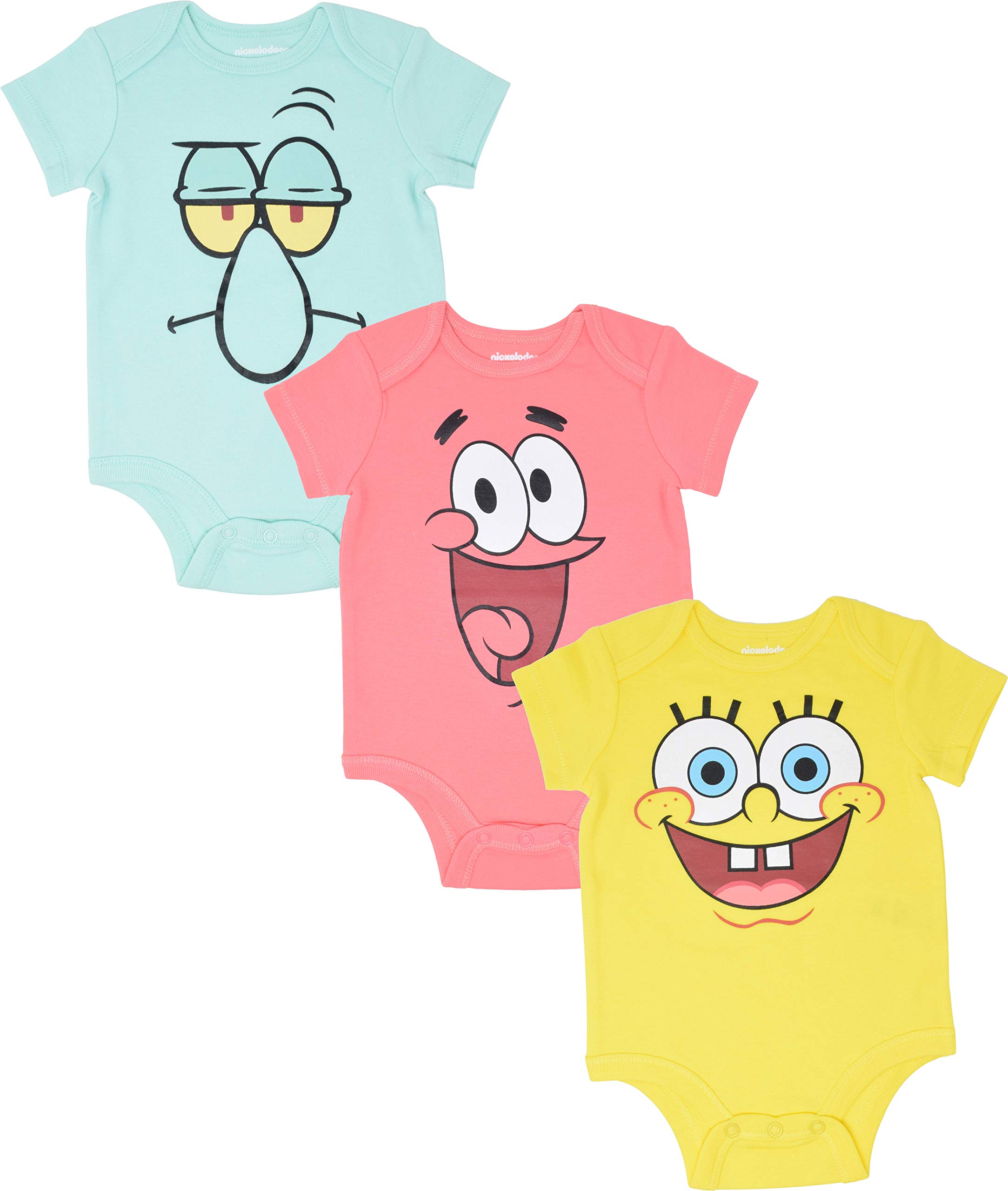 SpongeBob SquarePants Patrick Squidward Newborn Baby Boys 3 Pack Short Sleeve Bodysuits