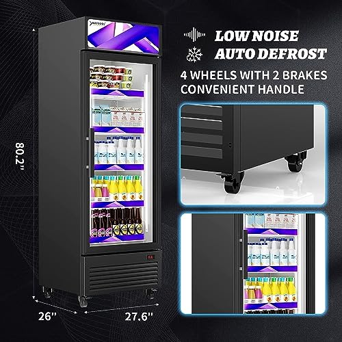 NAFCOOL Commercial Beverage Refrigerator Display Fridge, Tall Slim Single Door Merchandiser Drink Cooler with LED Light Adjustable Shelves,ETL and NSF Approval,18.5 Cu Ft,25" Wide