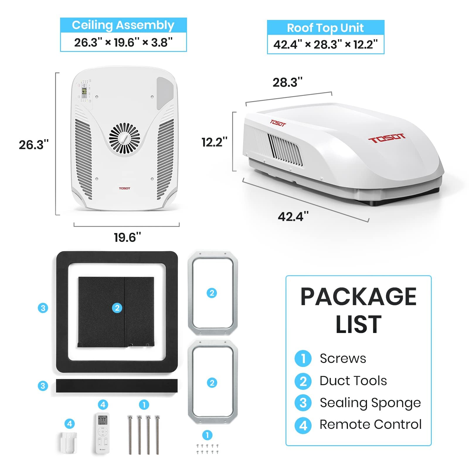 TOSOT GO Cool RV Air Conditioner 15000 BTU, Non-Ducted Camper Rooftop AC Unit with Heat Pump, High-Efficiency EER 8.5, WiFi and Remote Control, White