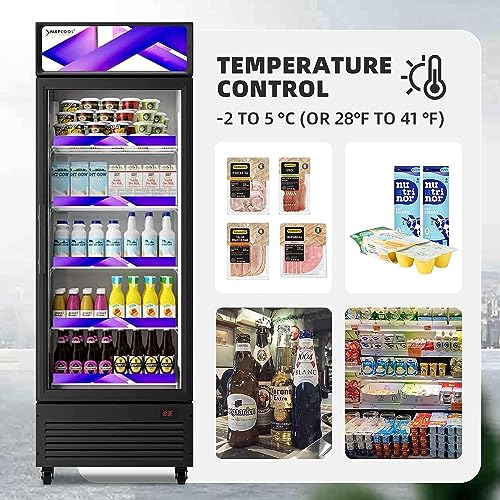 NAFCOOL Commercial Beverage Refrigerator Display Fridge, Tall Slim Single Door Merchandiser Drink Cooler with LED Light Adjustable Shelves,ETL and NSF Approval,18.5 Cu Ft,25" Wide