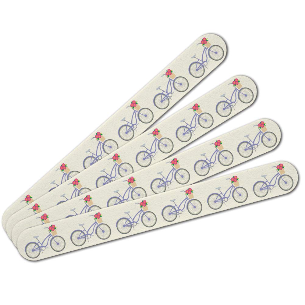 Purple Bicycle Bike with Basket of Flowers Double-Sided Nail File Emery Board Set 4 Pack