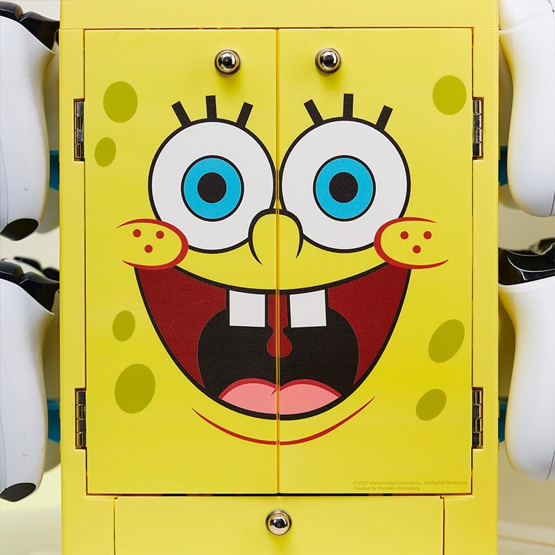 Numskull Official Spongebob Gaming Accessory Locker & Storage Stand – Holds 10 Games/DVDs, 4 Controllers, Headset, and Accessories – Durable & Compact Organizer – Official Spongebob Merchandise