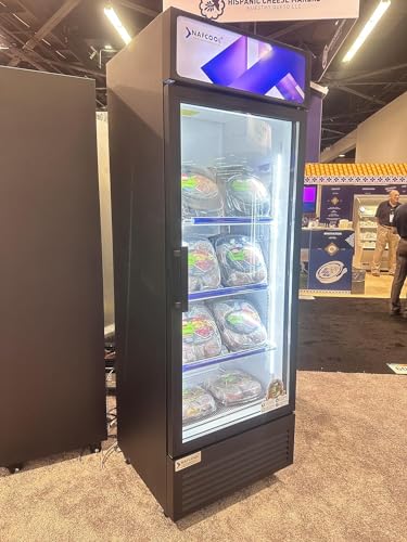NAFCOOL Commercial Beverage Refrigerator Display Fridge, Tall Slim Single Door Merchandiser Drink Cooler with LED Light Adjustable Shelves,ETL and NSF Approval,18.5 Cu Ft,25" Wide