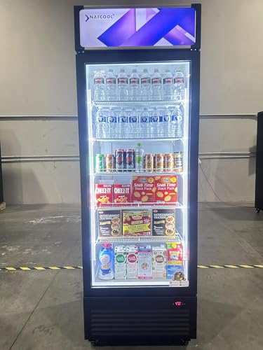 NAFCOOL Commercial Beverage Refrigerator Display Fridge, Tall Slim Single Door Merchandiser Drink Cooler with LED Light Adjustable Shelves,ETL and NSF Approval,18.5 Cu Ft,25" Wide