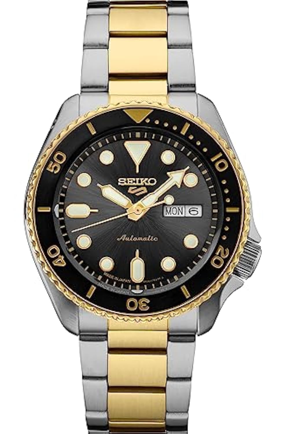 SEIKO SRPK22,Men Sport,GMT,Mechanical,Automatic,Stainless,Two Tone,Charcoal Dial,100m WR