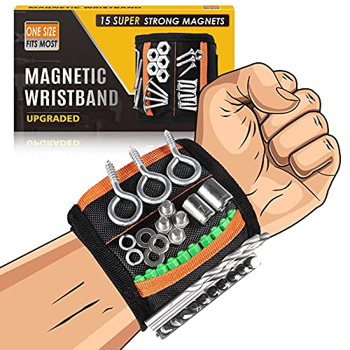 Magnetic Wristband - Cool Gadgets Gifts for Men Dad Him Boyfriend Husband - Tool Belts with 15 Strong Magnets for Holding Screws Nails Wrenches Drill Bits