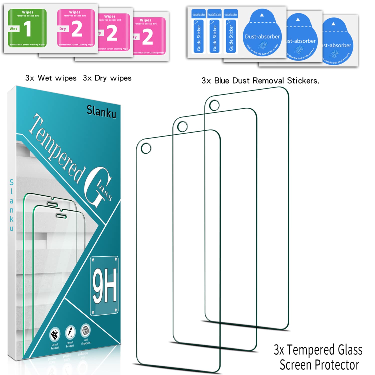 Slanku [3-PACK] For OnePlus Nord N10 5G Screen Protector Tempered Glass, Anti-Scratch, No-Bubbles, Easy installation, Case Friendly