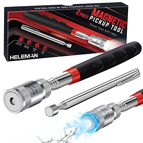 Magnetic Pickup Tools Gifts for Men - 2 PCS Christmas Stocking Stuffers for Men Dad Birthday LED Telescoping Pick Up Tool Set Strong Magnet for Hard to Reach Place Cool Gadgets Women Fathers Husband