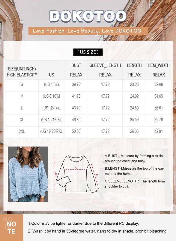 Dokotoo Womens Long Sleeve Tops Winter Fall Fashion 2024 Crewneck Drop Shoulder Ribbed Knit Textured Sweaters Solid Pullovers Jumper Gray Medium
