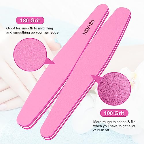 Anrui Emery Boards for Nails, 12 PCS Nail Files for Natural Nails, 100/180 Grit Double Sided Emery Boards for Nails, Reusable & Washable Professional Nail File for Home Salon - Pink