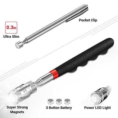 Magnetic Pickup Tools Gifts for Men - 2 PCS Christmas Stocking Stuffers for Men Dad Birthday LED Telescoping Pick Up Tool Set Strong Magnet for Hard to Reach Place Cool Gadgets Women Fathers Husband
