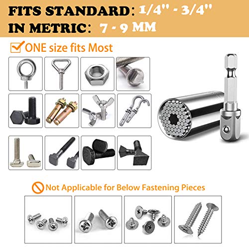 Universal Socket, Christmas Gifts, Self-adjusting Socket 1/4'' - 3/4'' 7mm-19mm, Adapter Socket for Wrench Ratchet & Power Drill, Super Grip Socket, Christmas Stocking Stuffers Tools Gifts for Men Dad