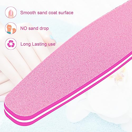 Anrui Emery Boards for Nails, 12 PCS Nail Files for Natural Nails, 100/180 Grit Double Sided Emery Boards for Nails, Reusable & Washable Professional Nail File for Home Salon - Pink