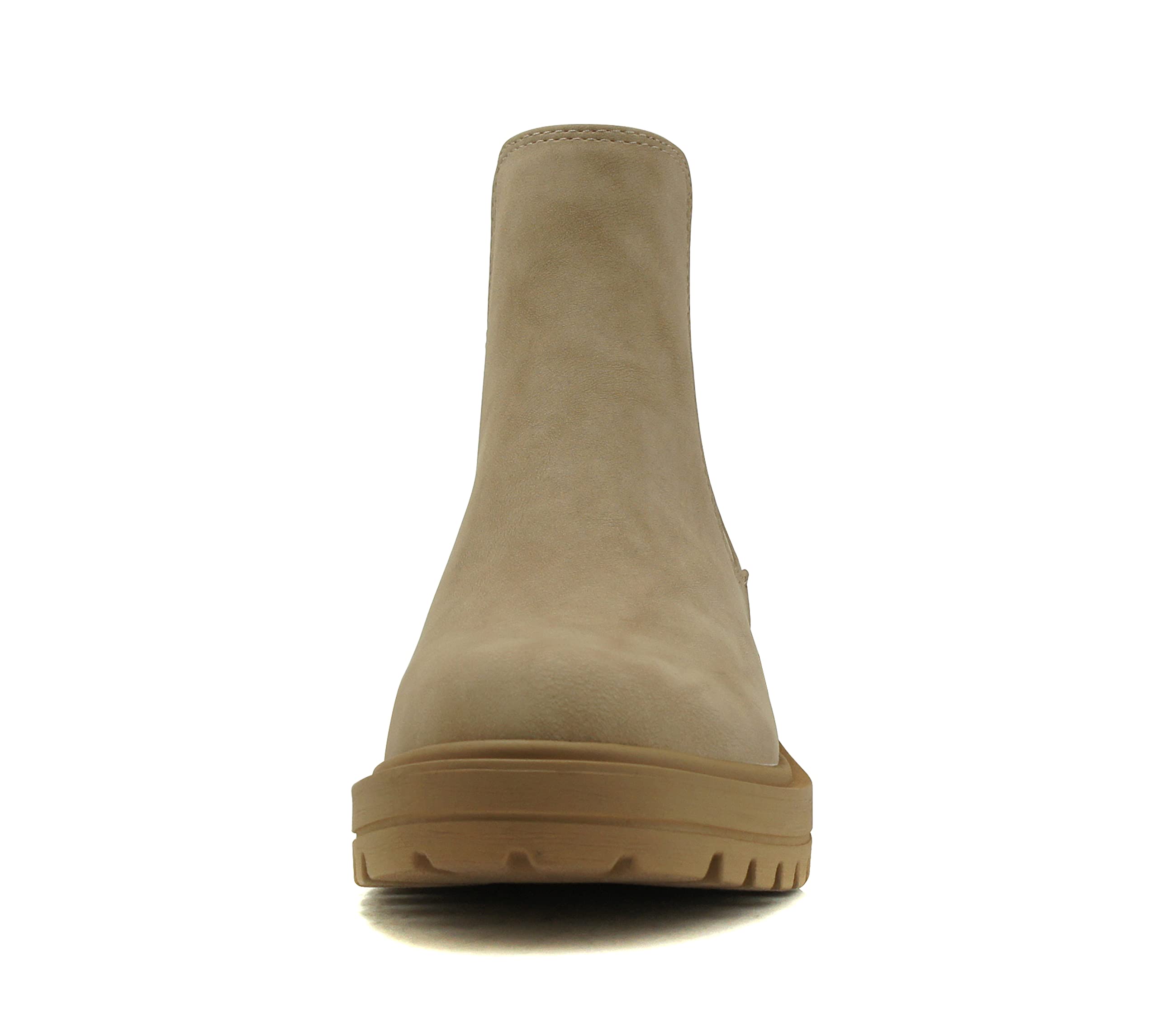 Soda Pilot ~ Women Lug Sole Low Heel Chelsea Fashion Ankle Bootie w/Double Elastic Gore (BEIGE, us_footwear_size_system, adult, women, numeric, medium, numeric_8)