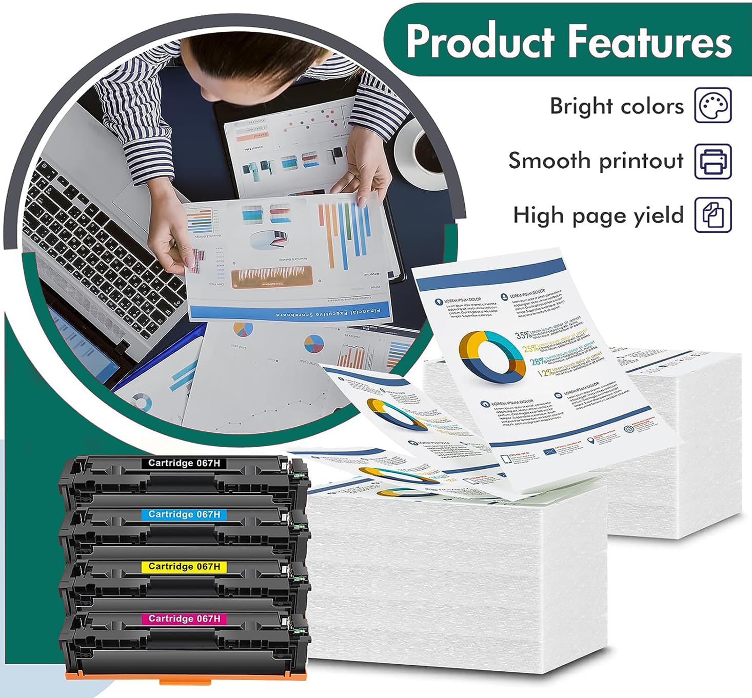 067H 067 MF656Cdw Toner Cartridge 4 Pack Set High Yield Compatible Replacement for Canon 067H for Canon imageCLASS LBP633Cdw LBP632Cdw MF653Cdw MF654Cdw MF656Cdw Series Printer CRG-067H CRG067H Ink