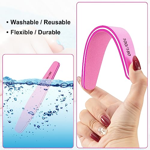 Anrui Emery Boards for Nails, 12 PCS Nail Files for Natural Nails, 100/180 Grit Double Sided Emery Boards for Nails, Reusable & Washable Professional Nail File for Home Salon - Pink