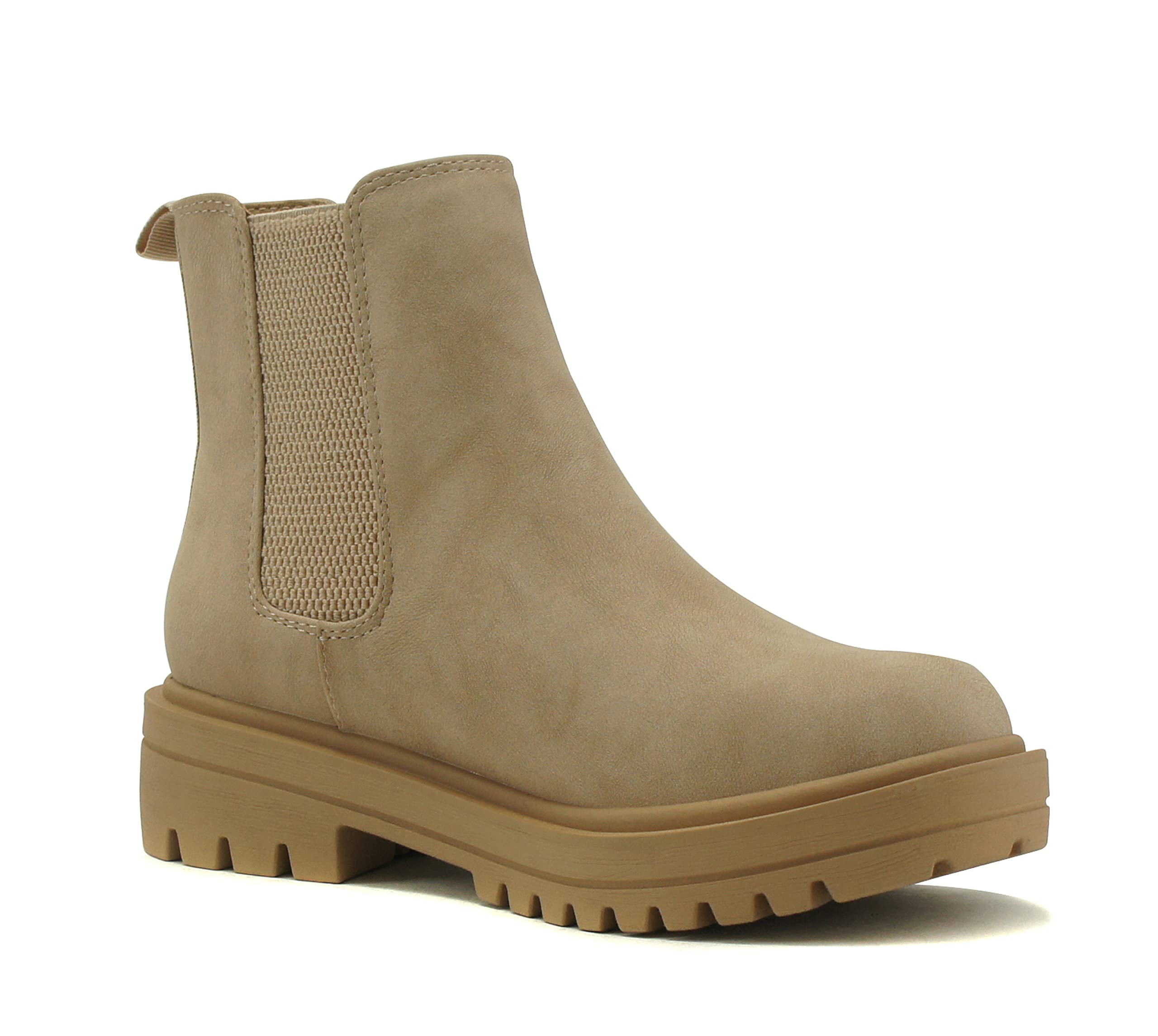 Soda Pilot ~ Women Lug Sole Low Heel Chelsea Fashion Ankle Bootie w/Double Elastic Gore (BEIGE, us_footwear_size_system, adult, women, numeric, medium, numeric_8)