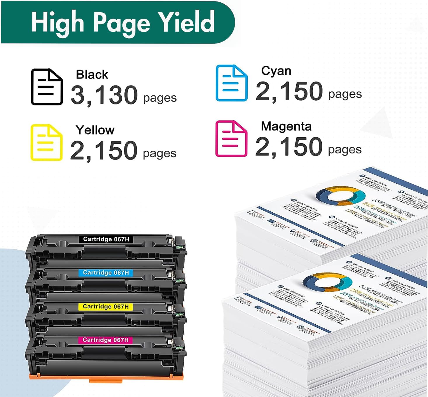 067H 067 MF656Cdw Toner Cartridge 4 Pack Set High Yield Compatible Replacement for Canon 067H for Canon imageCLASS LBP633Cdw LBP632Cdw MF653Cdw MF654Cdw MF656Cdw Series Printer CRG-067H CRG067H Ink