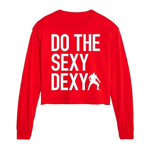 Instant Message - Do The Sexy Dexy - Juniors Cropped Long Sleeve T-Shirt - Size Medium Red