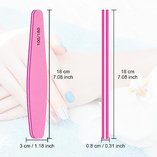 Anrui Emery Boards for Nails, 12 PCS Nail Files for Natural Nails, 100/180 Grit Double Sided Emery Boards for Nails, Reusable & Washable Professional Nail File for Home Salon - Pink