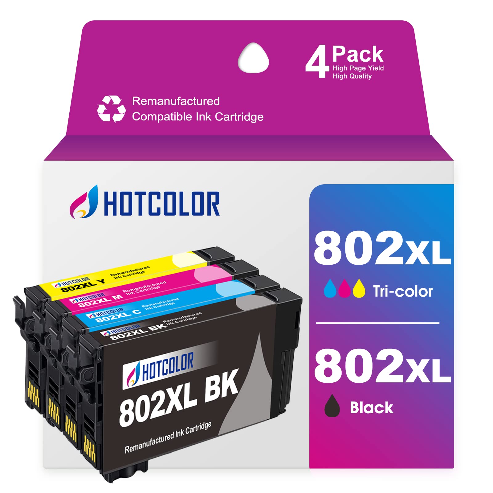 802XL T802XL Ink Cartridge Replacement for Epson 802 Ink cartridges Combo Pack for Epson Workforce Pro WF-4720 WF-4730 WF-4734 WF-4740 EC-4020 EC-4030 EC-4040 (Black/Cyan/Magenta/Yellow, 4PK)