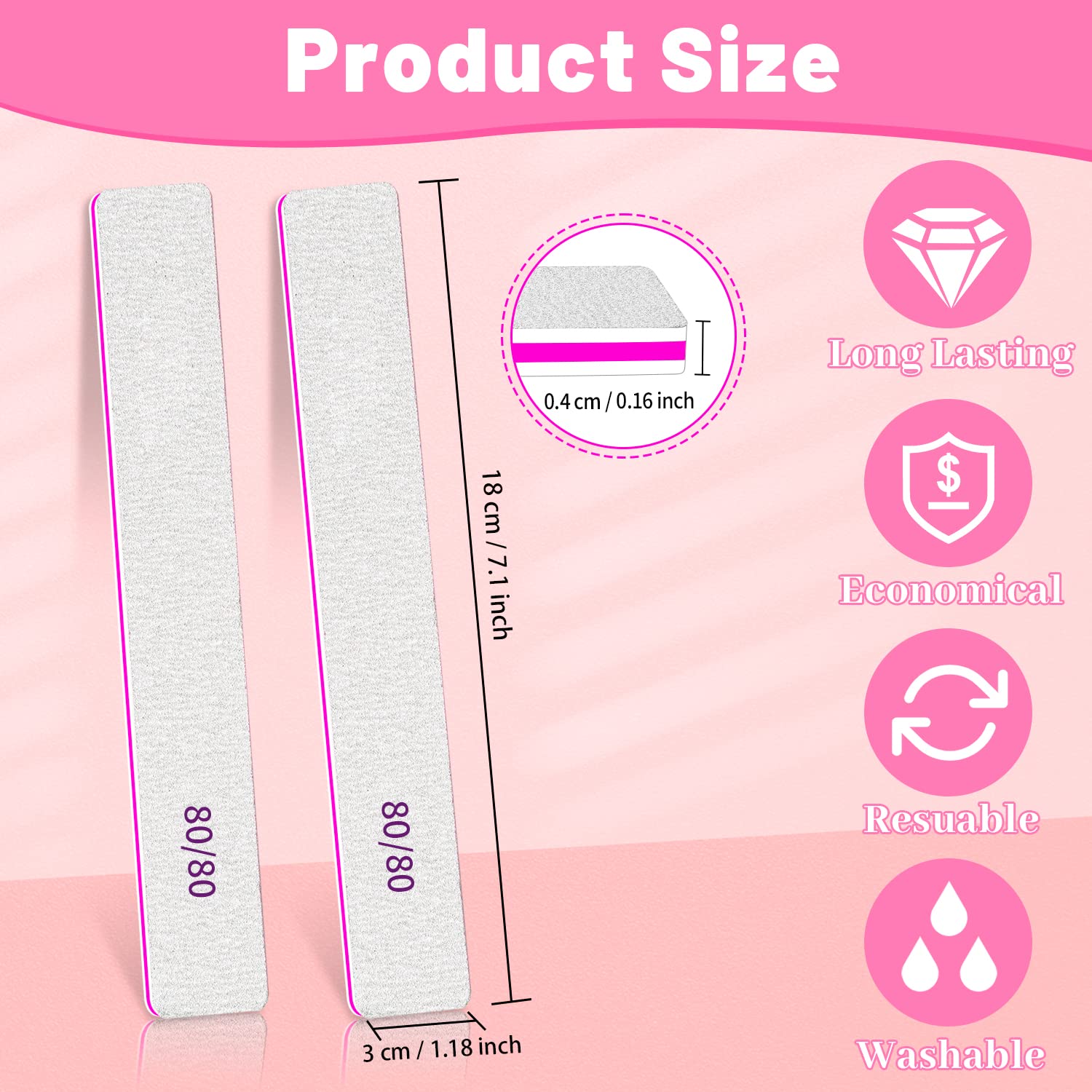 25pcs Nail Files 80 Grit, BLESWIN 80/80 Grit Nail Files, Jumbo Nail Files for Acrylic Nail, Double-Sided Emery Board Nail Filer for Manicure, Pedicure, and Acrylic Nails
