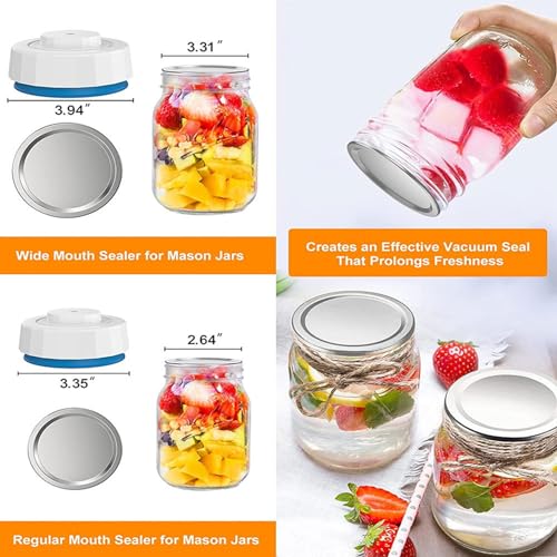 21 Pieces Vacuum Sealer for Jars, Handheld Vacuum Containers with Multiple Nozzles Electric Canner Kit for Wide Mouth Jar for Vacuum Sealer Food Storage