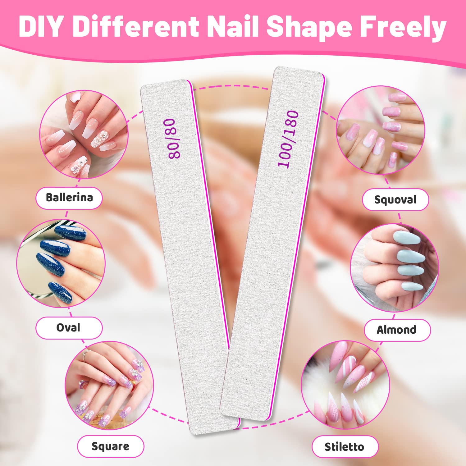25pcs Nail Files 80 Grit, BLESWIN 80/80 Grit Nail Files, Jumbo Nail Files for Acrylic Nail, Double-Sided Emery Board Nail Filer for Manicure, Pedicure, and Acrylic Nails
