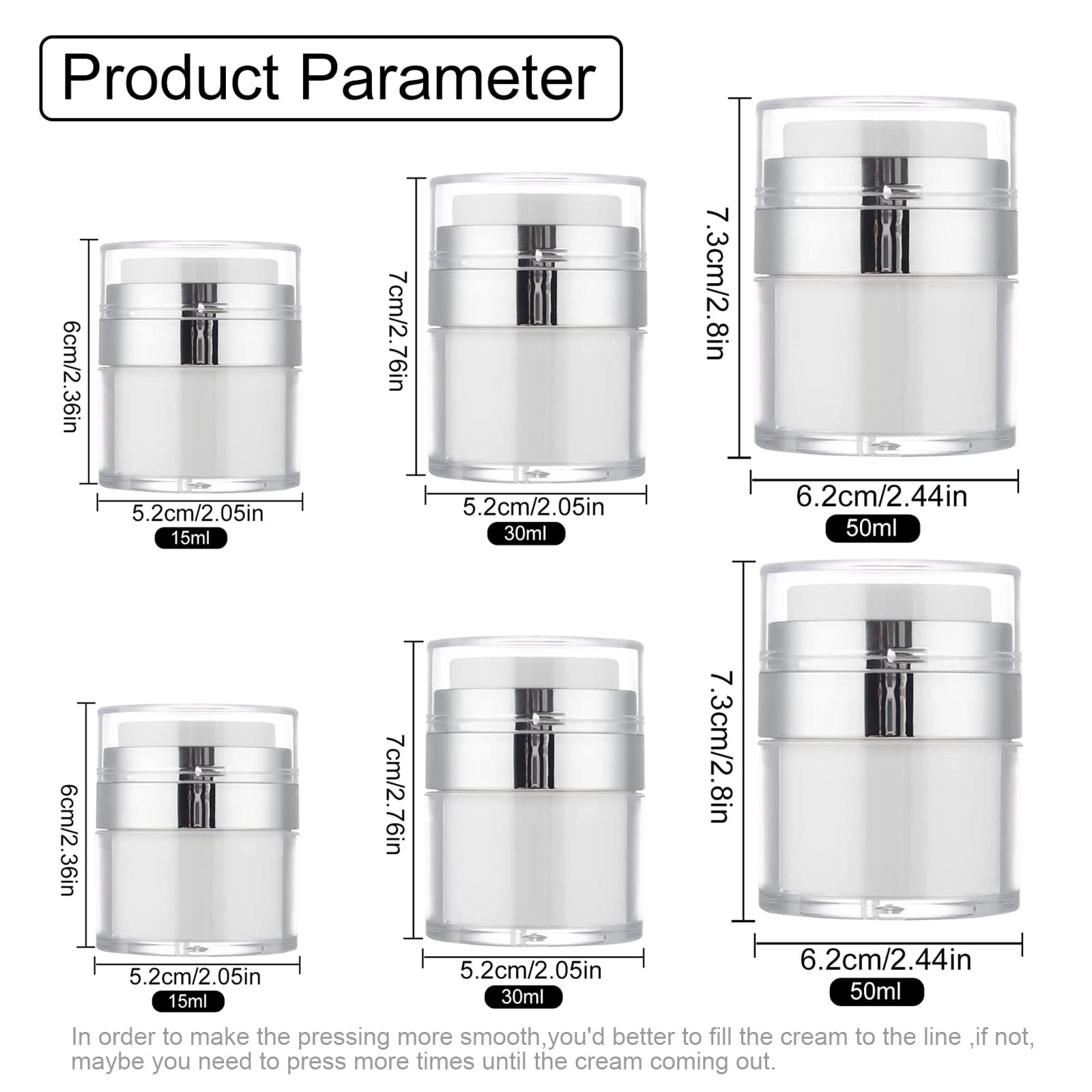 Airless Pump Jar, 6PCS Cream Jar Vacuum Bottle Refillable Travel Containers for Toiletries, Airless Pump Bottles for Lotions And Creams